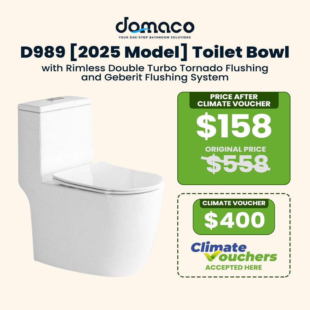 Domaco D989 [2025 Model] Toilet Bowl with Rimless Double Turbo Tornado