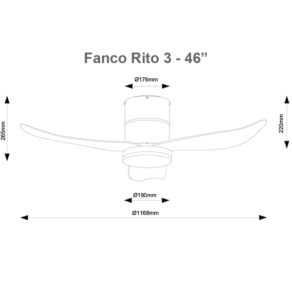 Fanco Rito 3 Hugger Ceiling Fan with 24W 3 Tone LED Light Kit and Remo ...