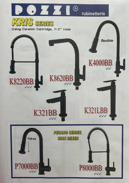 Pozzi K4000BB Matt Black With Flexible Gooseneck Kitchen Sink Tap – Domaco