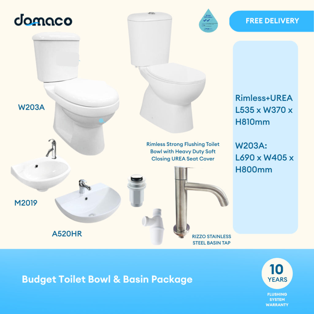 Budget Toilet Bowl & Basin Package – Domaco