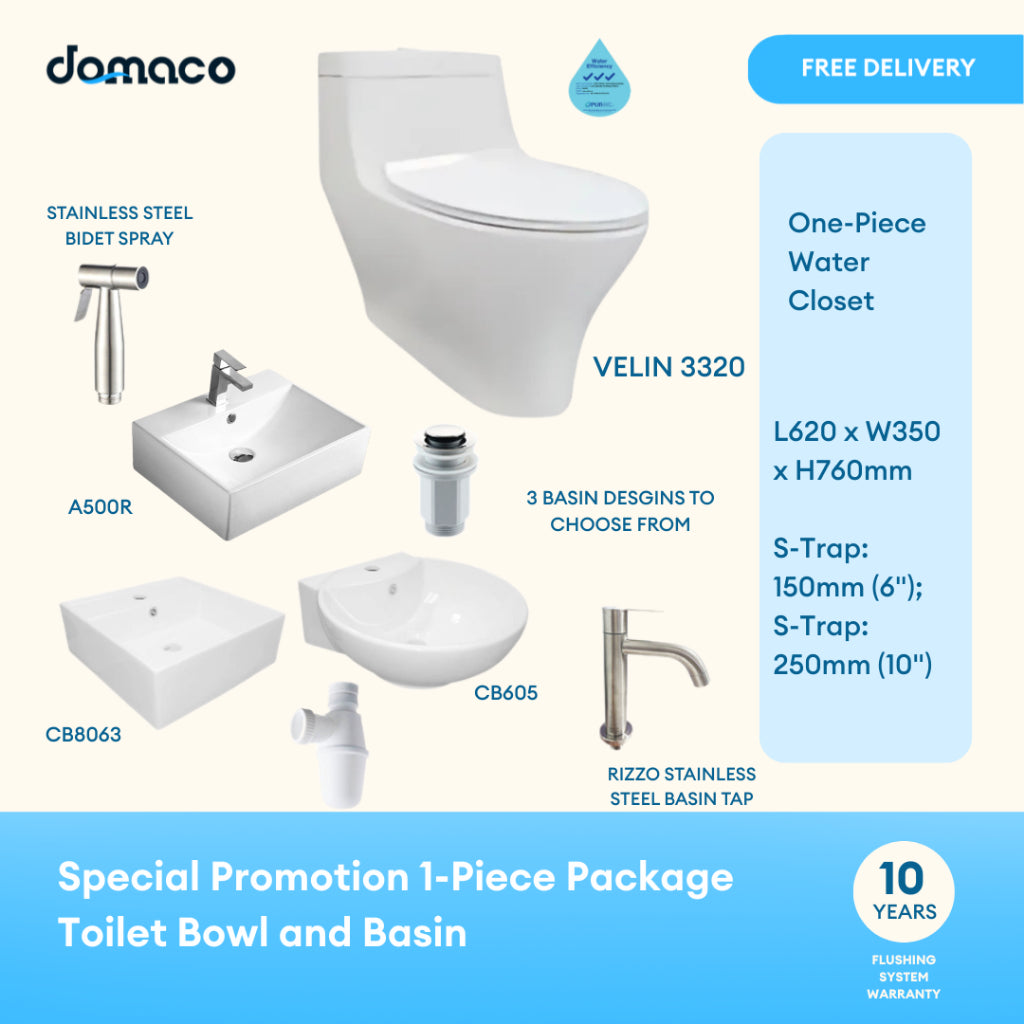 Special Promotion 1-Piece Package Toilet Bowl and Basin – Domaco