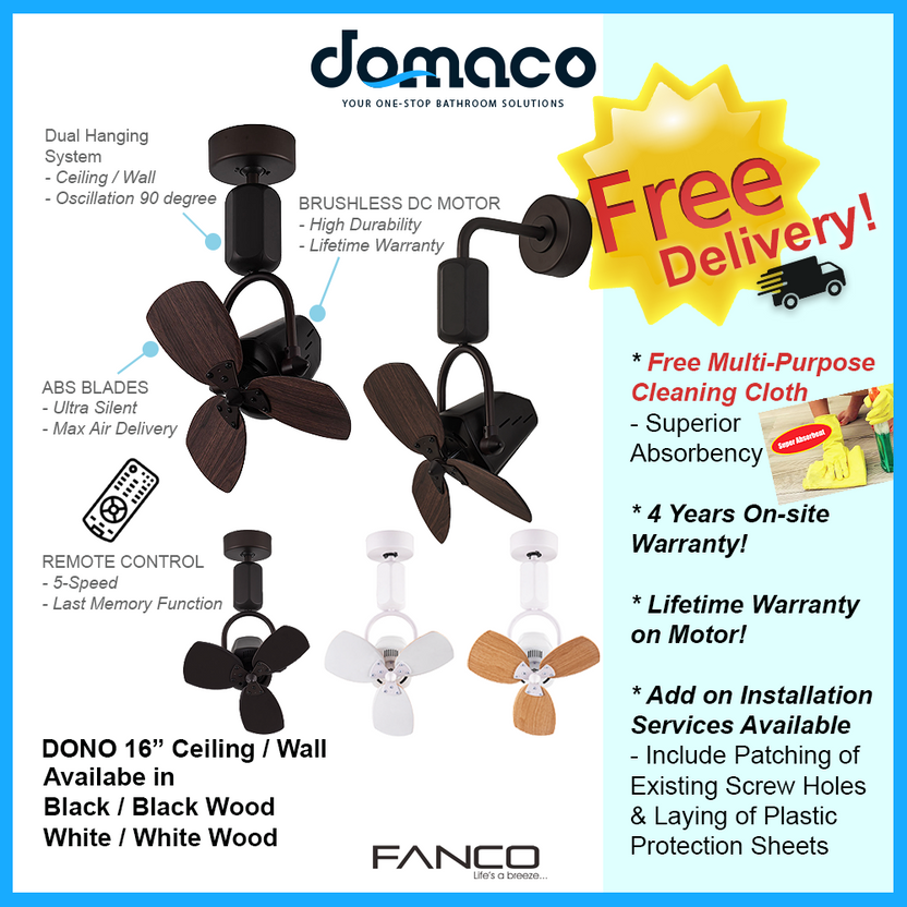 Fanco Dono 16" DC Wall/Ceiling Fan with Remote – Domaco